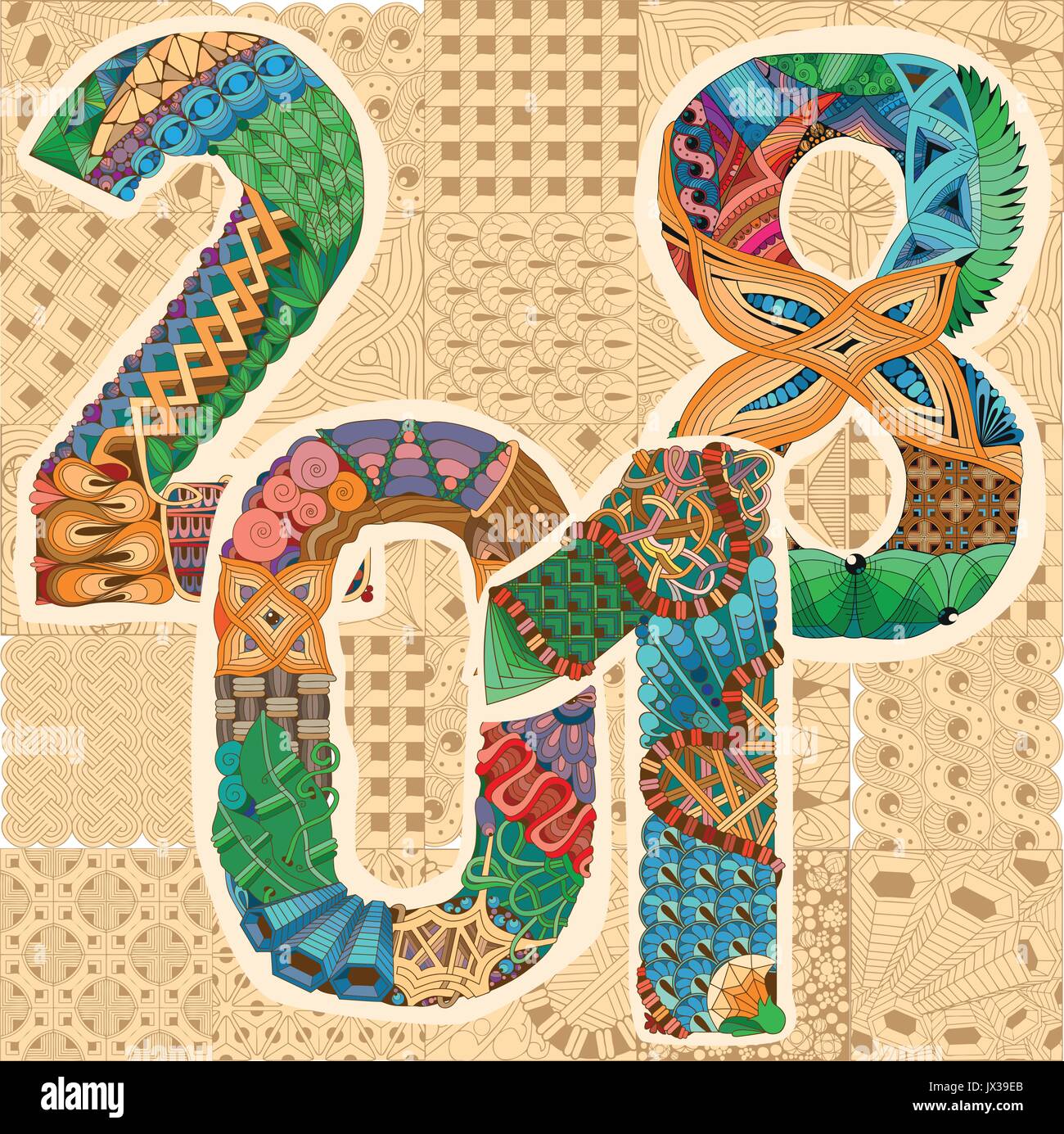 Number 2018 Zentangle. Vector decorative object Stock Vector Image ...
