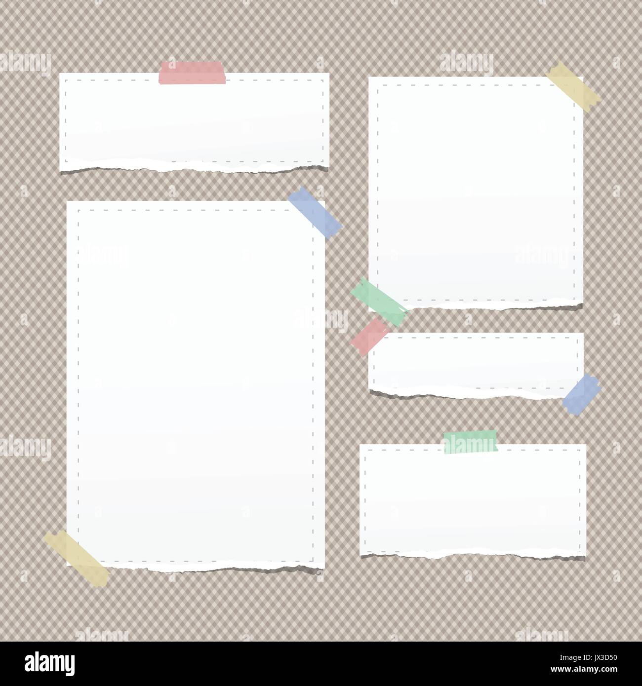 White ripped note, copybook, notebook paper with dashed line stuck on ...