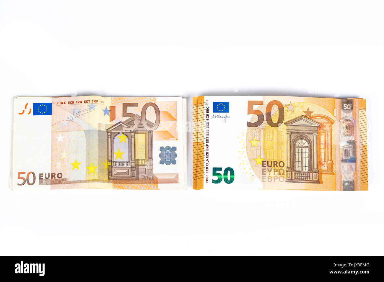 Pills of Bills paper 50 euro banknotes, 2 different banknotes of 50 ...