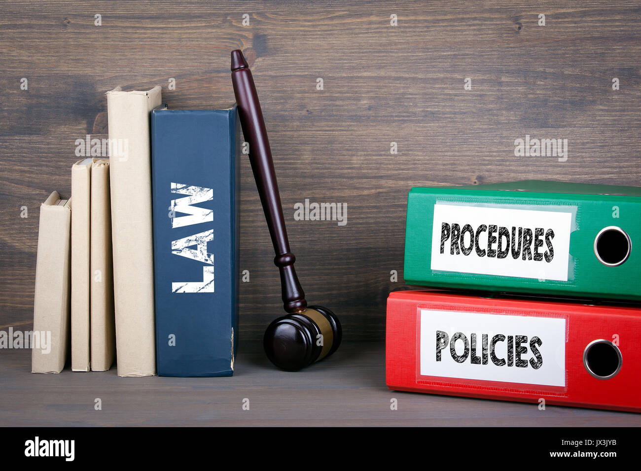 Policies and Procedures concept. Wooden gavel and books in background ...