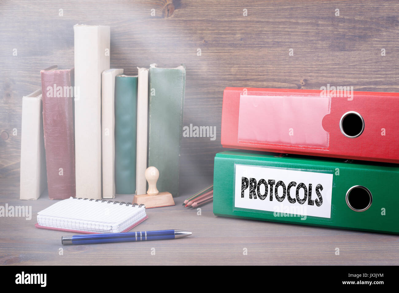 Protocols. Binder on desk in the office. Business background Stock ...