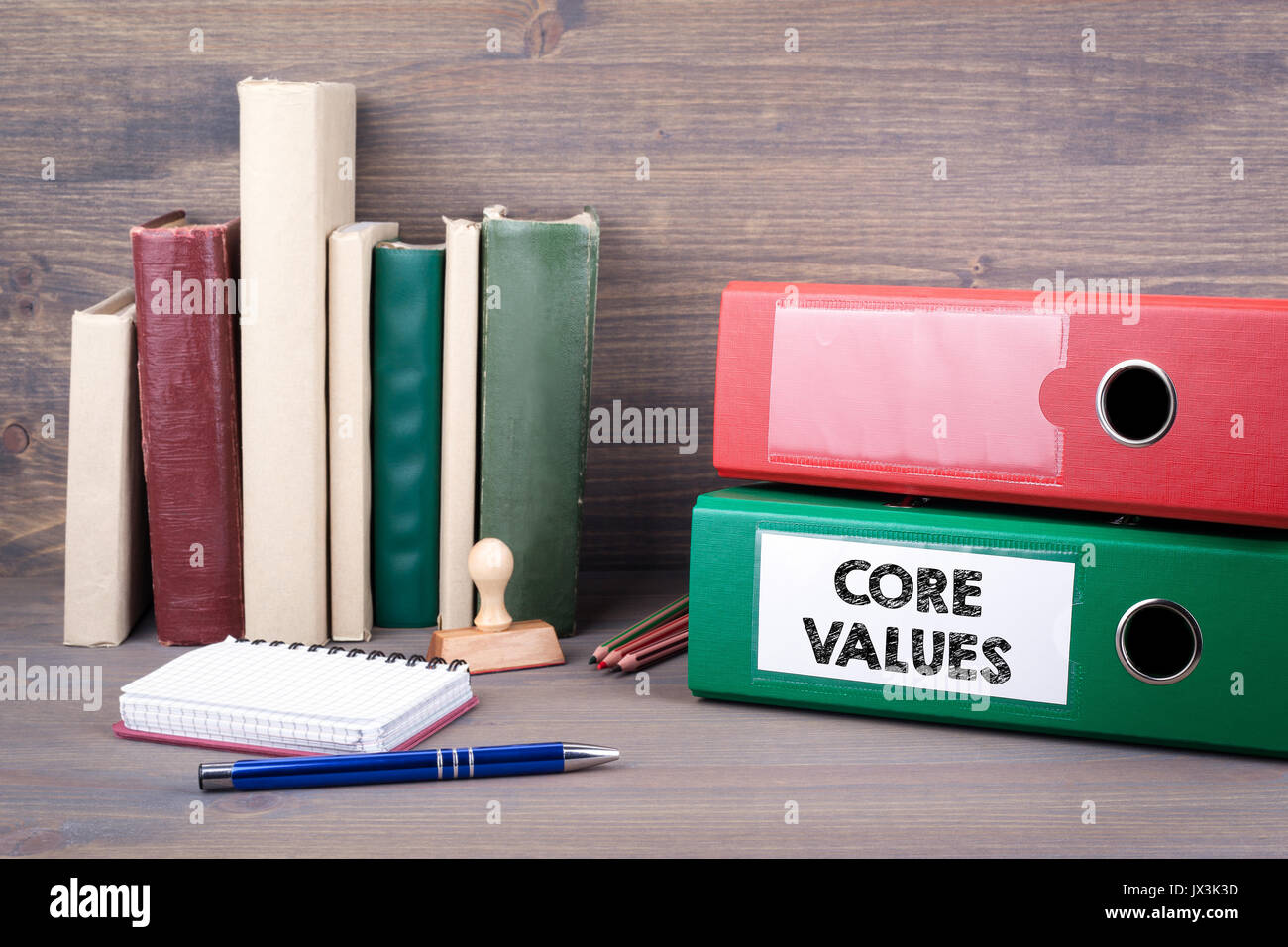 Core Values. Binder on desk in the office. Business background Stock ...