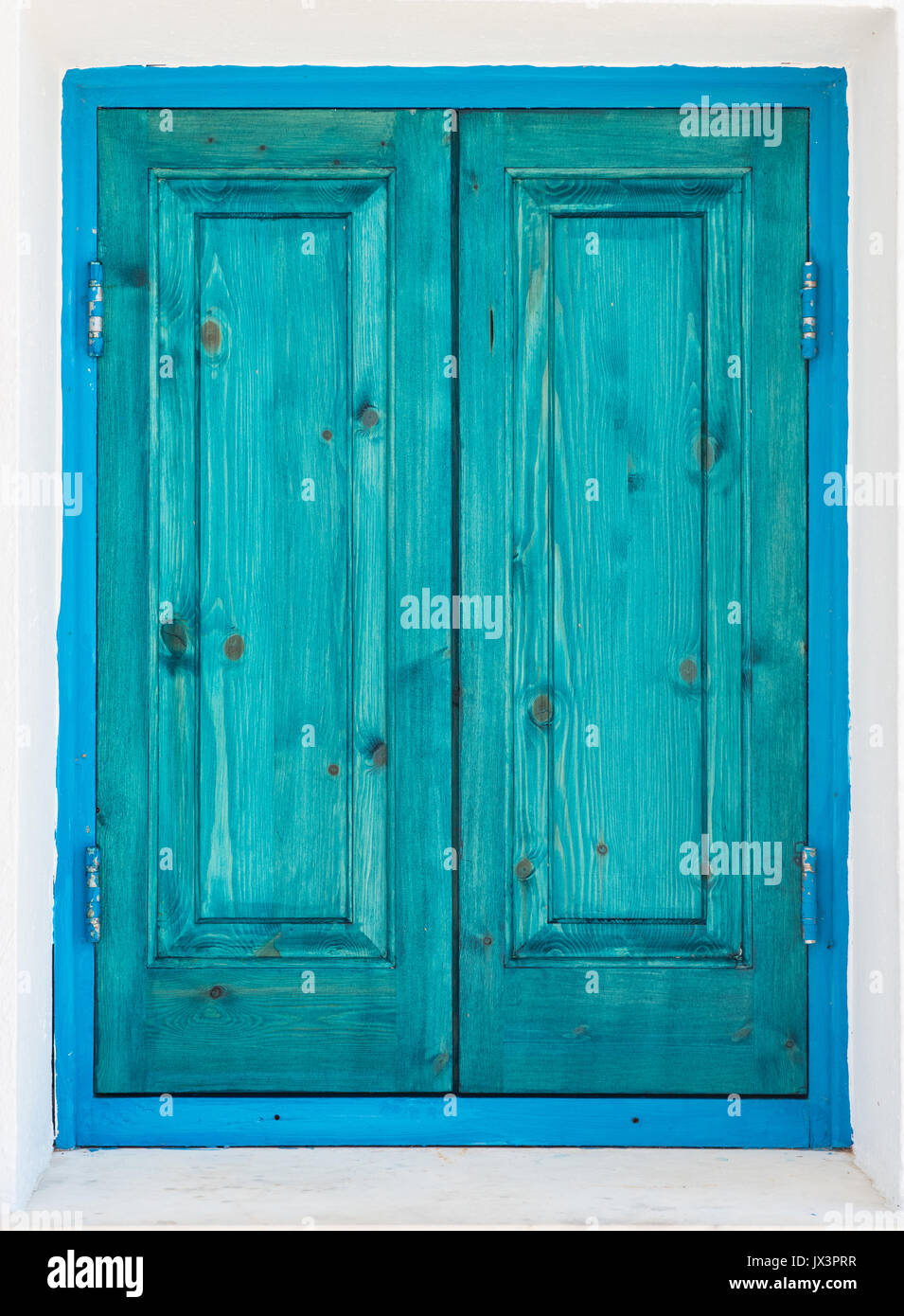 Green, turquoise painted wooden window shutters Stock Photo - Alamy