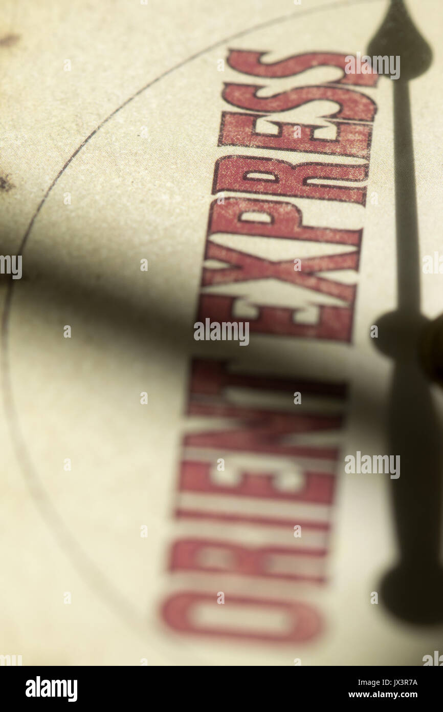 concept of orient express travel with the red written next to a hand ...