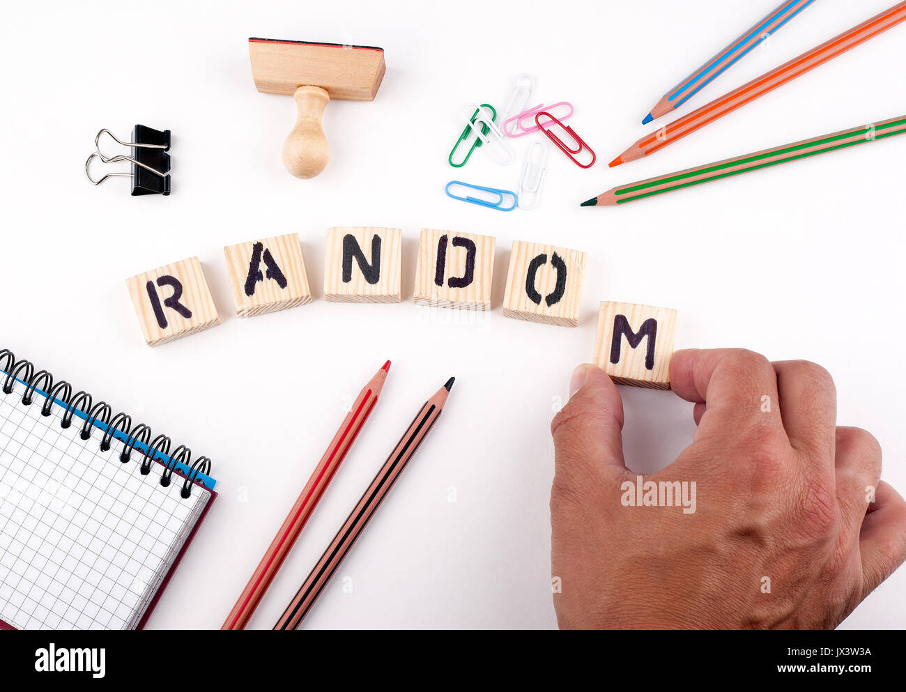Random concept. Wooden letters on a white background Stock Photo - Alamy