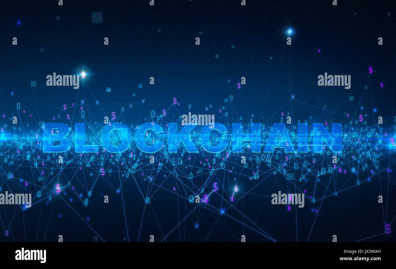 word blockchain Fintech technology and Blockchain network concept ...