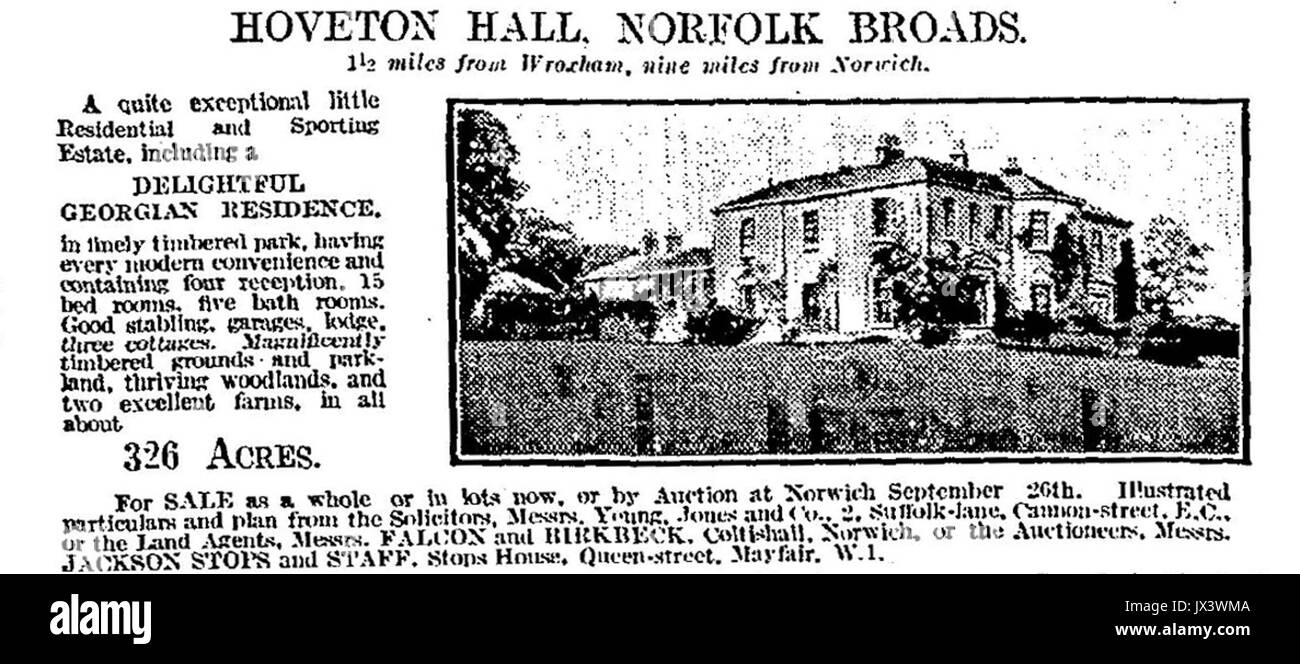 Hoveton Hall 1931 Stock Photo - Alamy