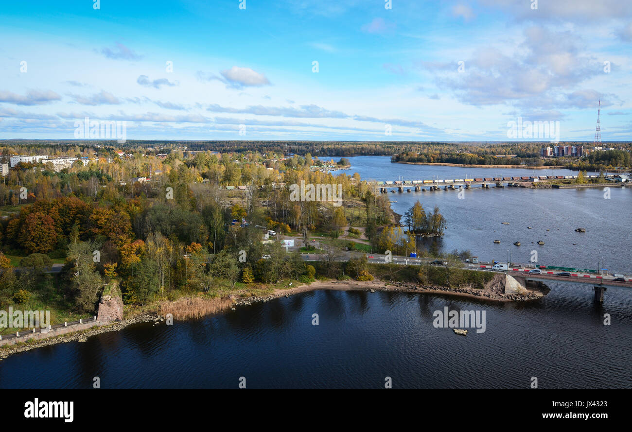 Aerial view of Vyborg, Russia. With its cobblestoned streets and ...