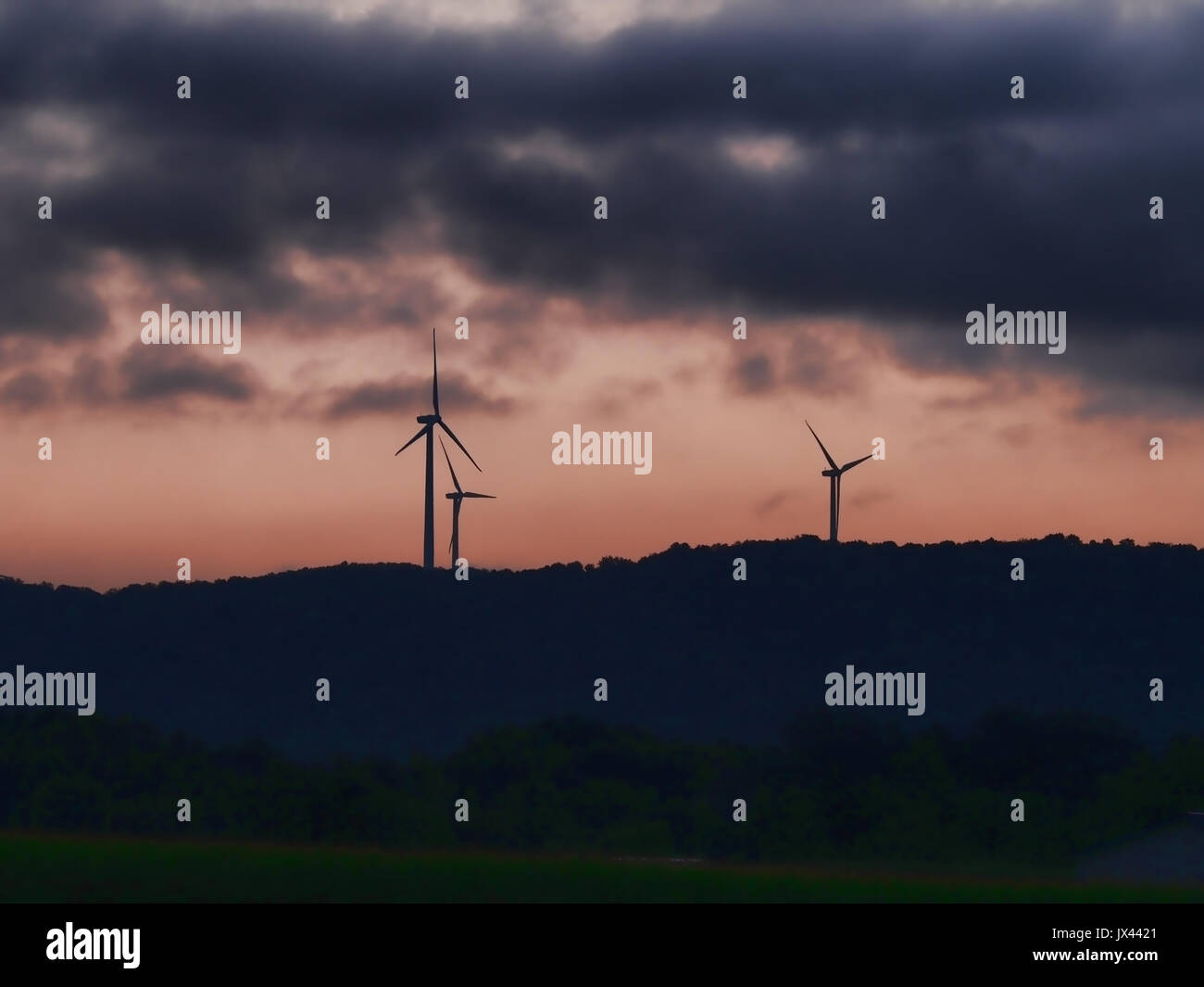 Wind farm in Fenner, New York with stormy sunrise Stock Photo - Alamy