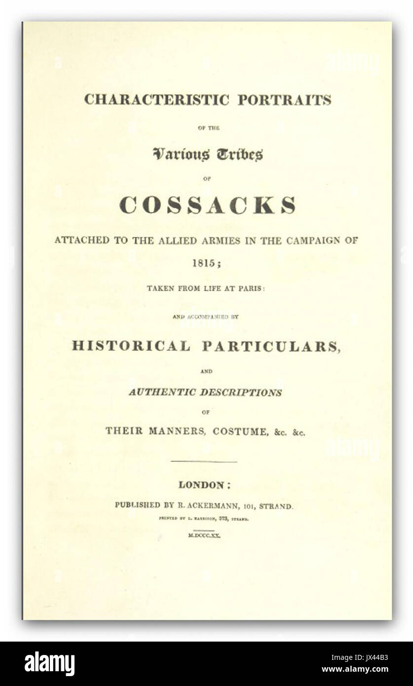 COSSACKS PORTRAITS(1820) Characteristic Portraits of the various Tribes ...