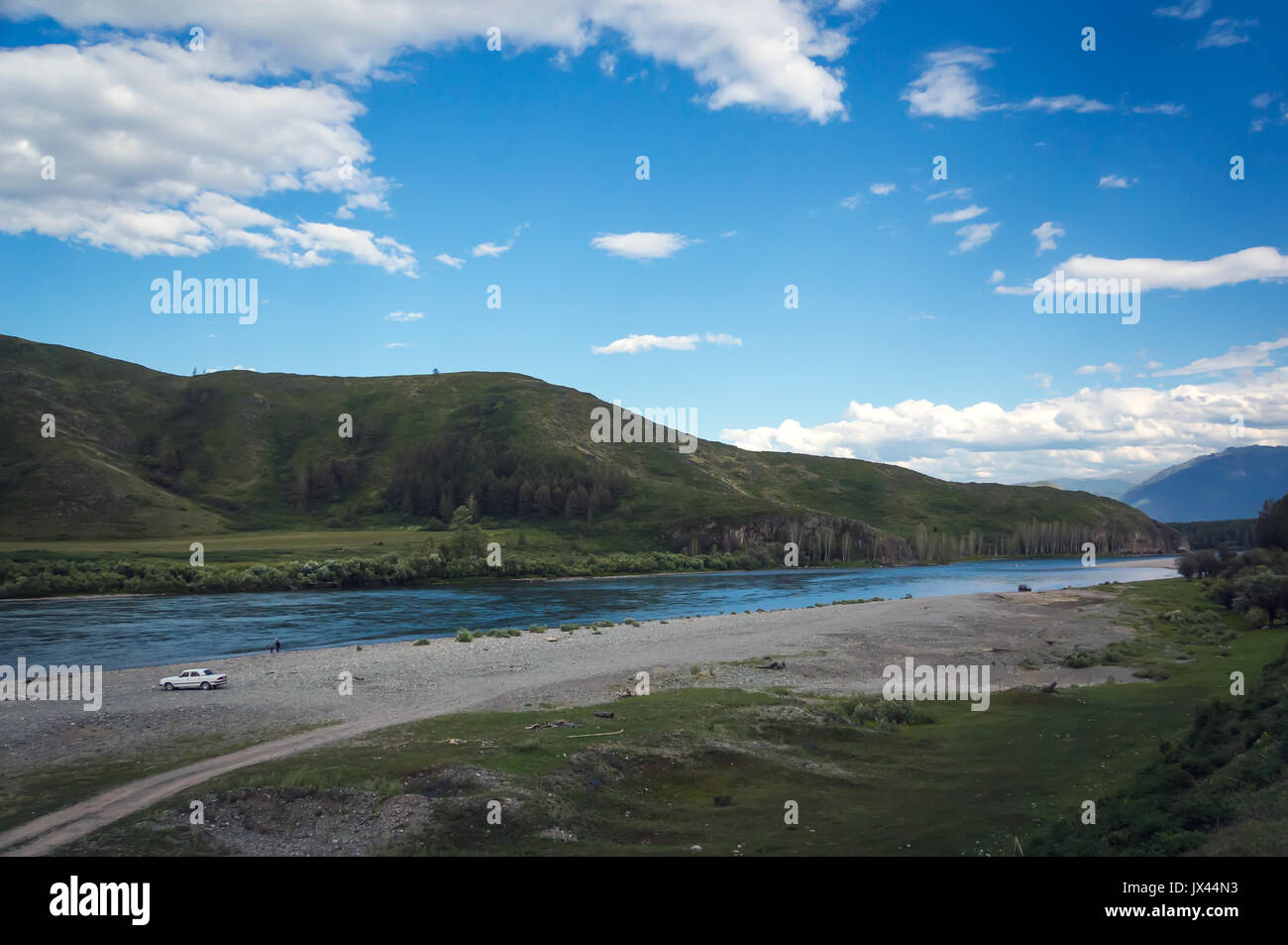Amazing Mountain Altai landscape with river Katun Stock Photo - Alamy
