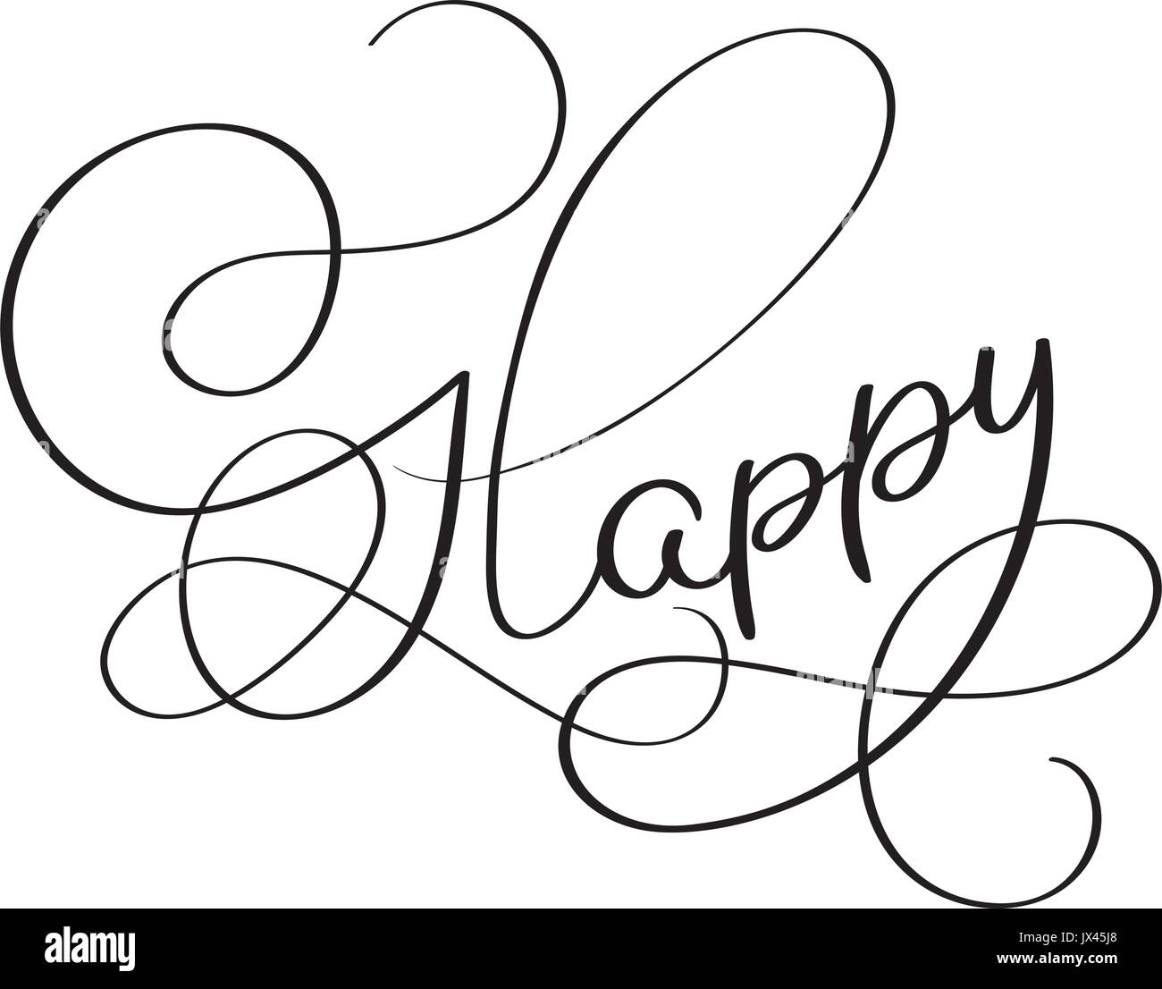 Happy word on white background. Hand drawn Calligraphy lettering Vector ...