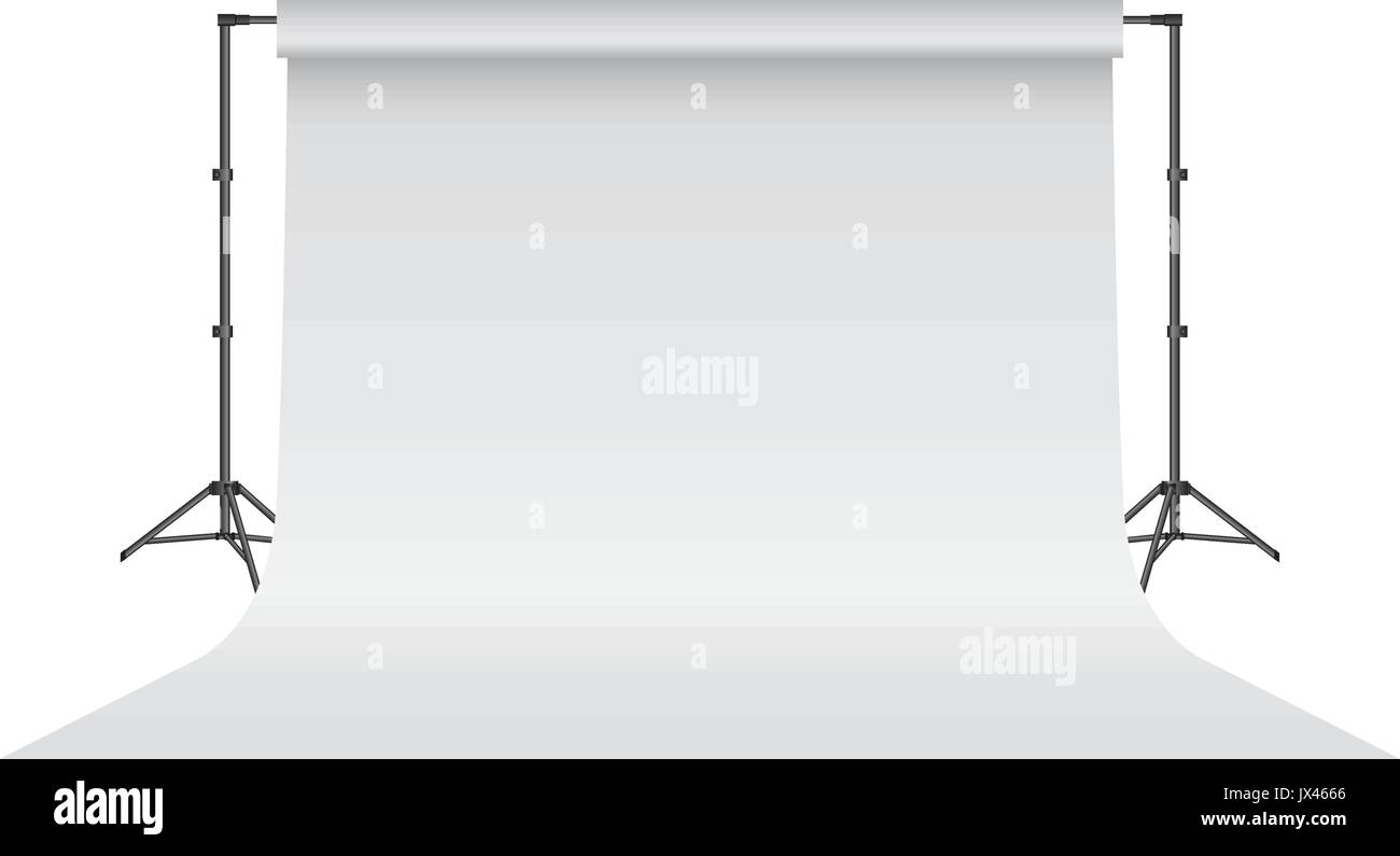 Empty photo studio. Realistic 3D white backdrop paper with tripod mock ...