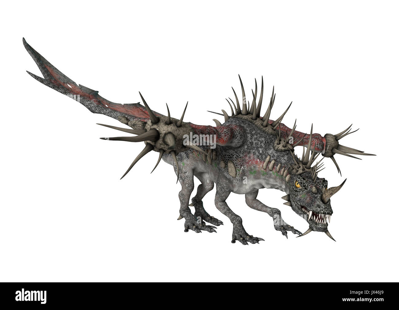 3D rendering of a fantasy spiky dragon isolated on white background ...