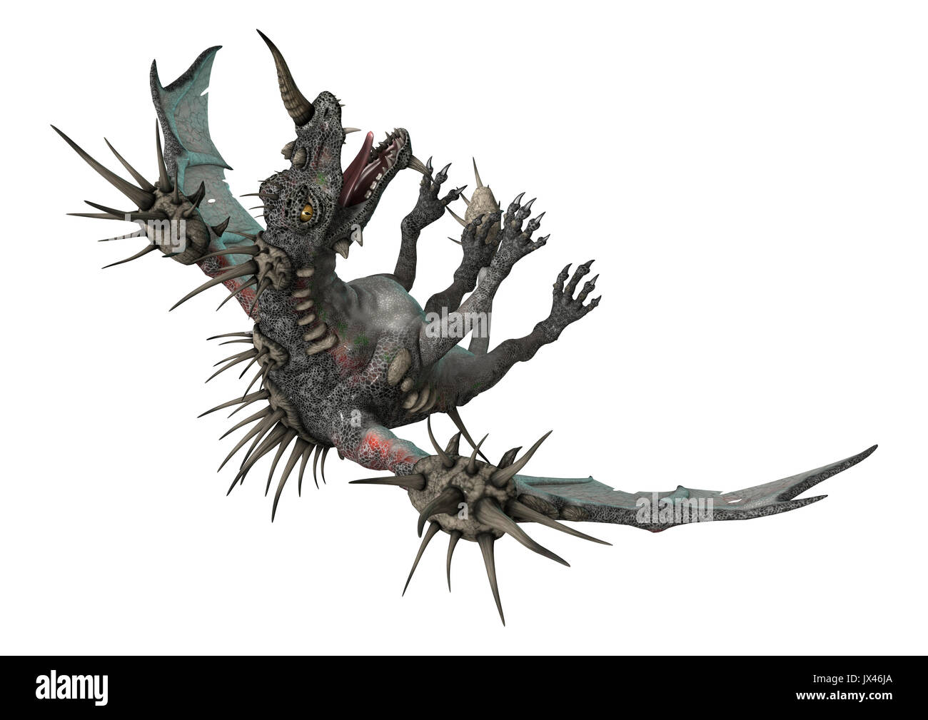 3D rendering of a fantasy spiky dragon isolated on white background ...