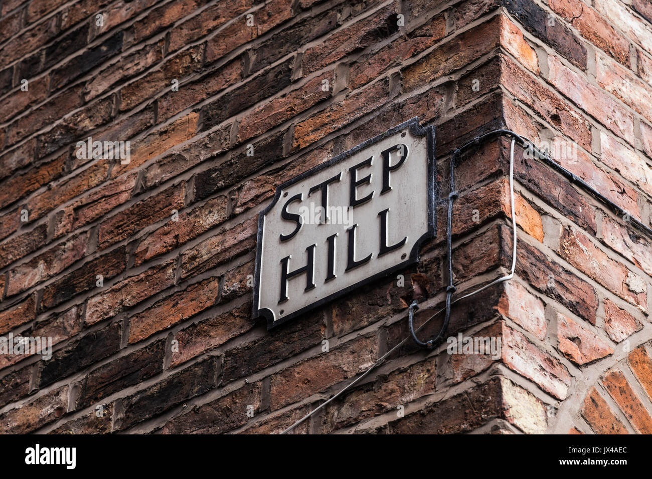 Step Hill Street Sign on Brickwall Stock Photo - Alamy