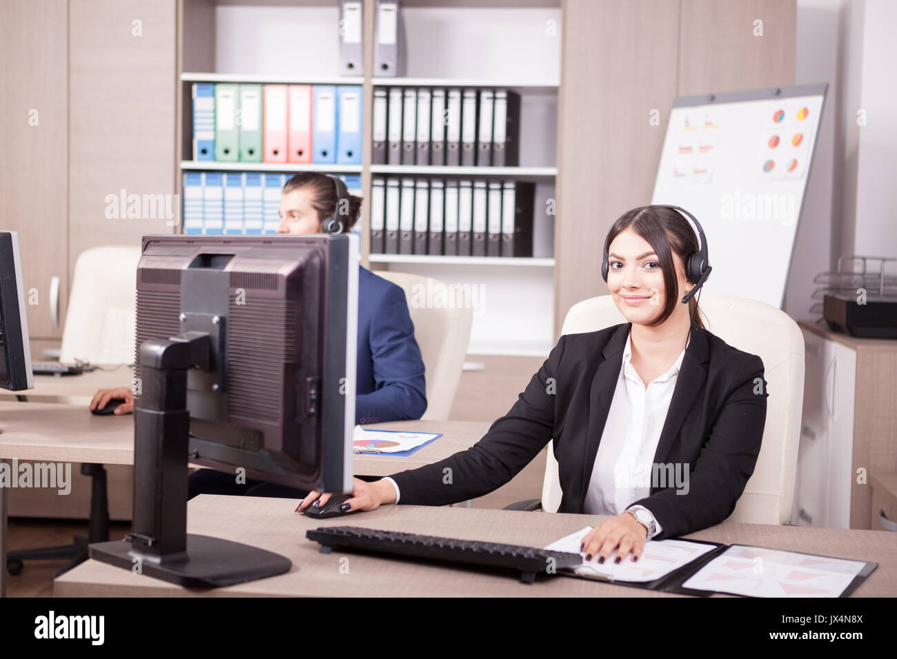 Customer support line woman worker Stock Photo - Alamy