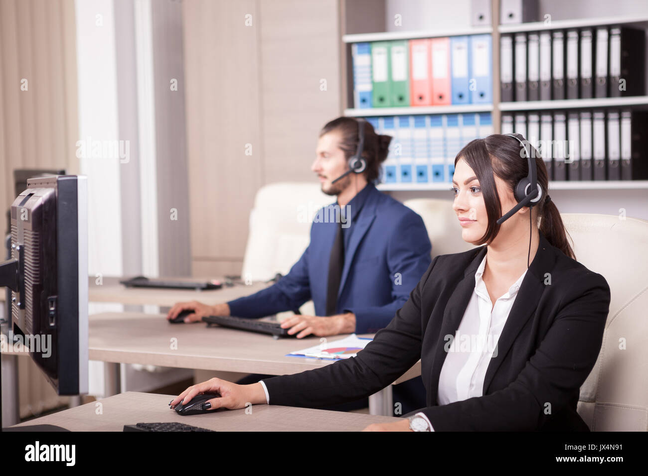 Customer support line woman worker Stock Photo - Alamy
