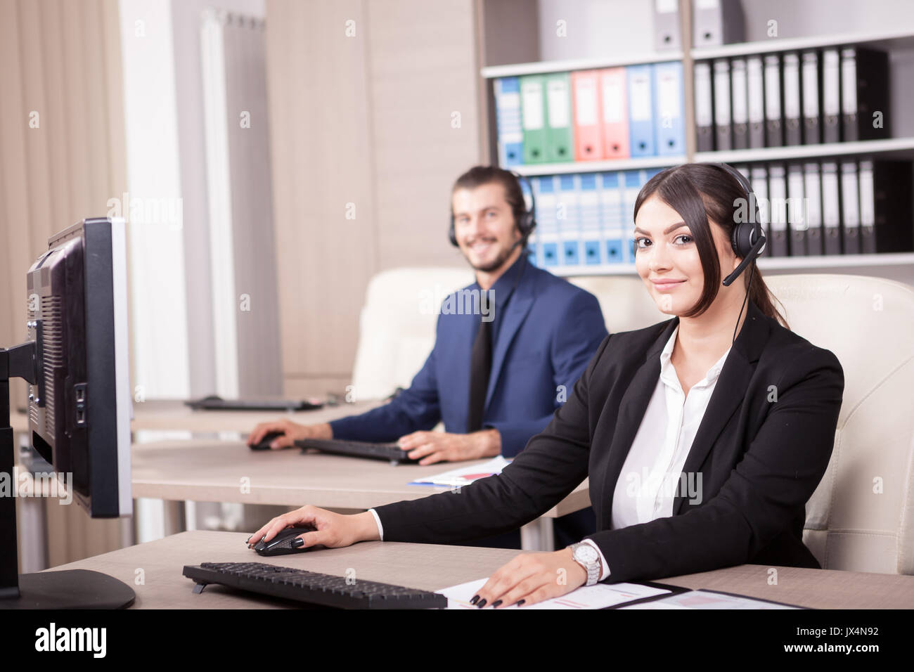 Customer support line woman worker Stock Photo - Alamy