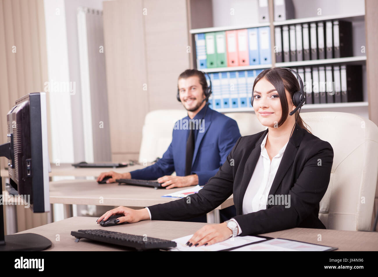 Customer support line woman worker Stock Photo - Alamy