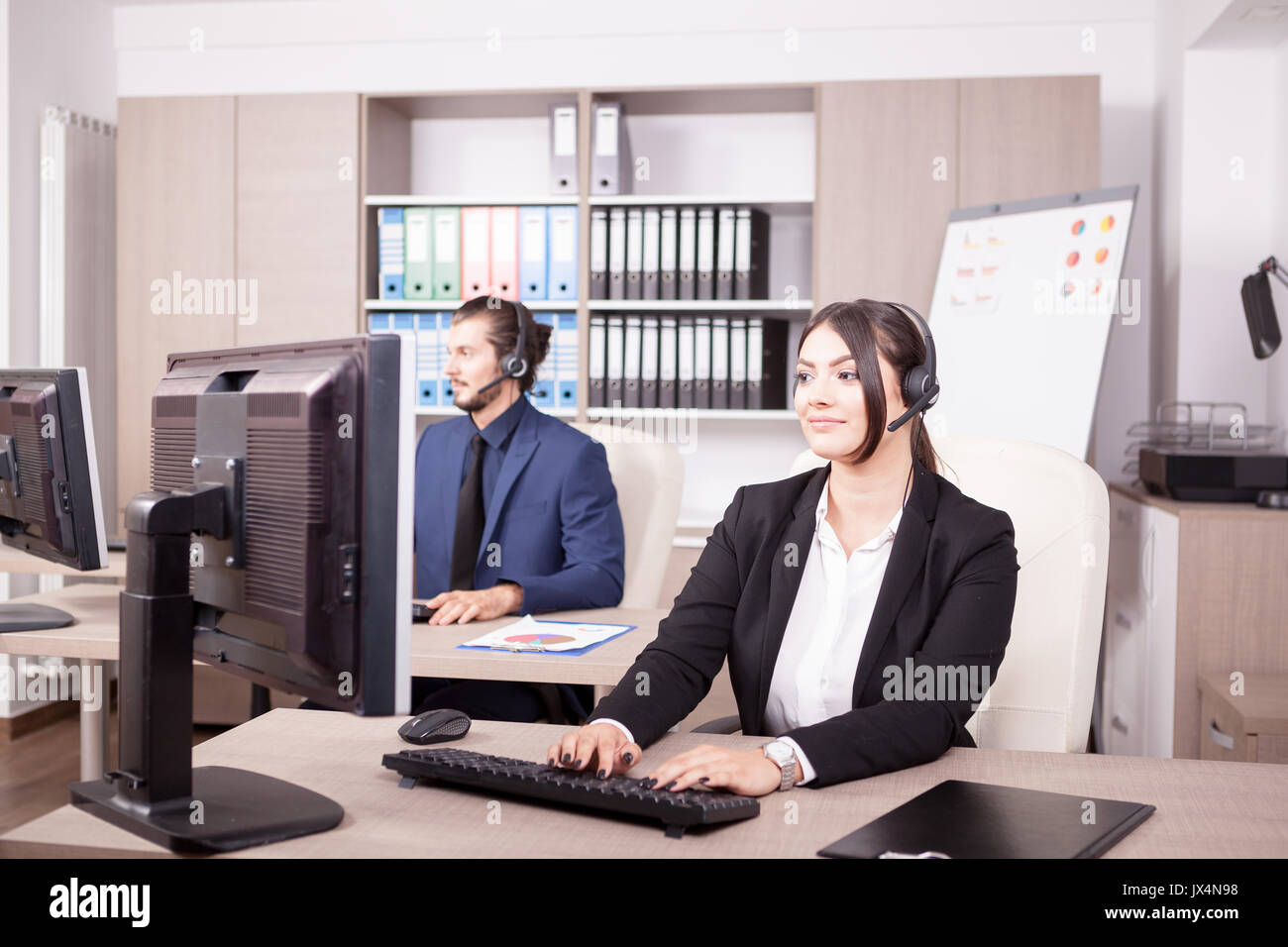 Customer support line woman worker Stock Photo - Alamy