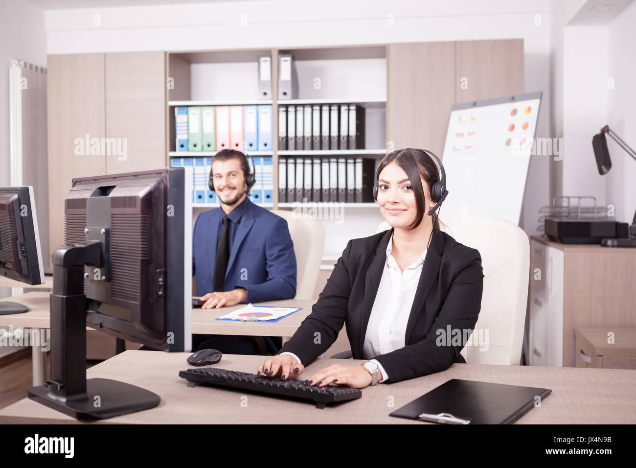 Customer support line woman worker Stock Photo - Alamy