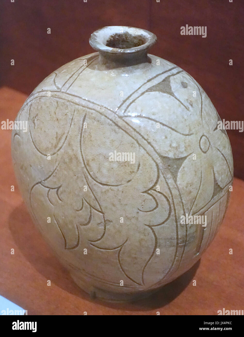 Flask with flower design, buncheong ware, Korea, Joseon, 15th 16th ...