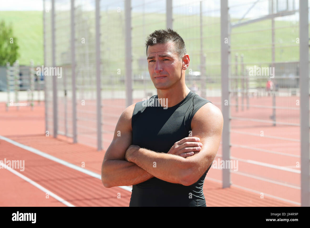 Sport outdoor. Man exercise on the street Stock Photo - Alamy