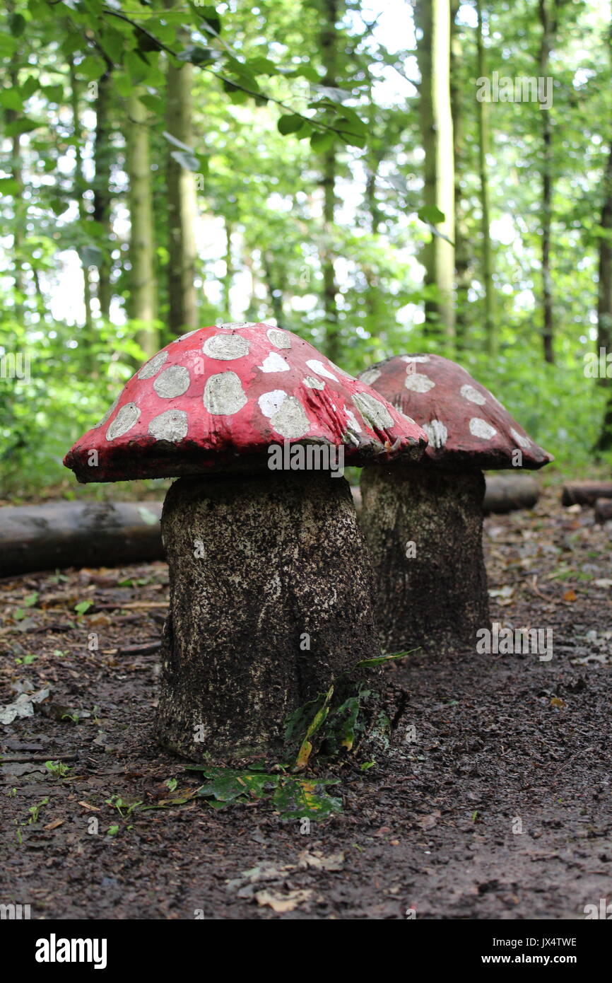 Wooden Toadstools in the Forest Stock Photo - Alamy