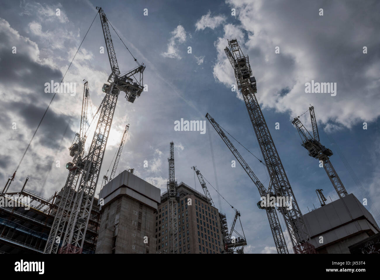 Cranes crowd round the Shell centre construction site Stock Photo - Alamy