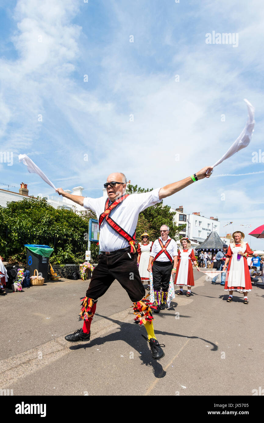 Traditional folk dancer with Harwich Morris side dancing on the prom at ...