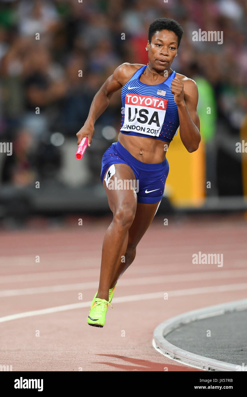 London, UK. 13 August 2017. Phyllis Francis (USA) runs the fourth leg ...