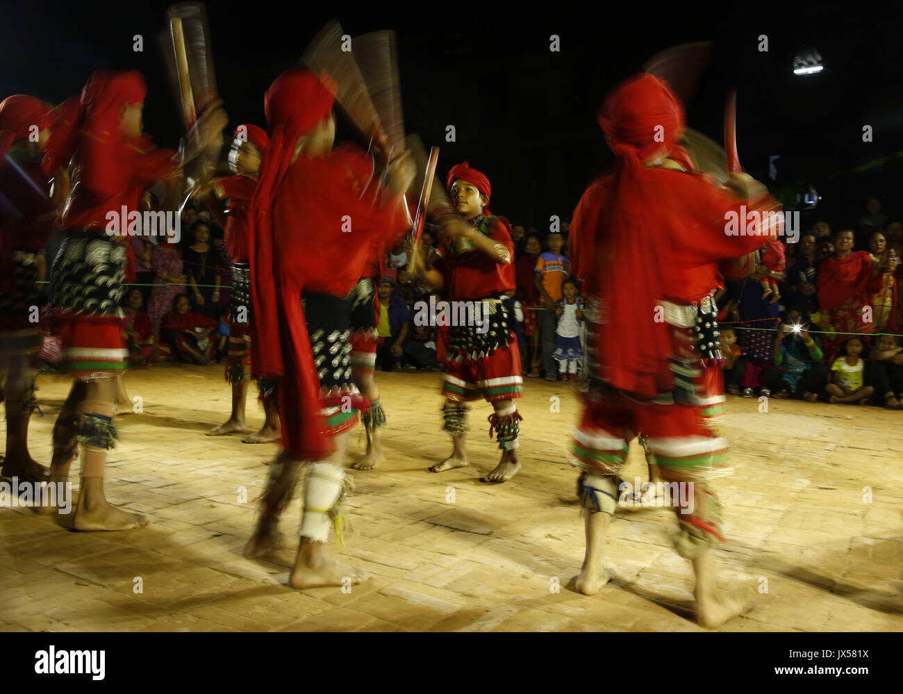 Bhaktapur, Nepal. 14th Aug, 2017. Boys dressed in traditional attire ...