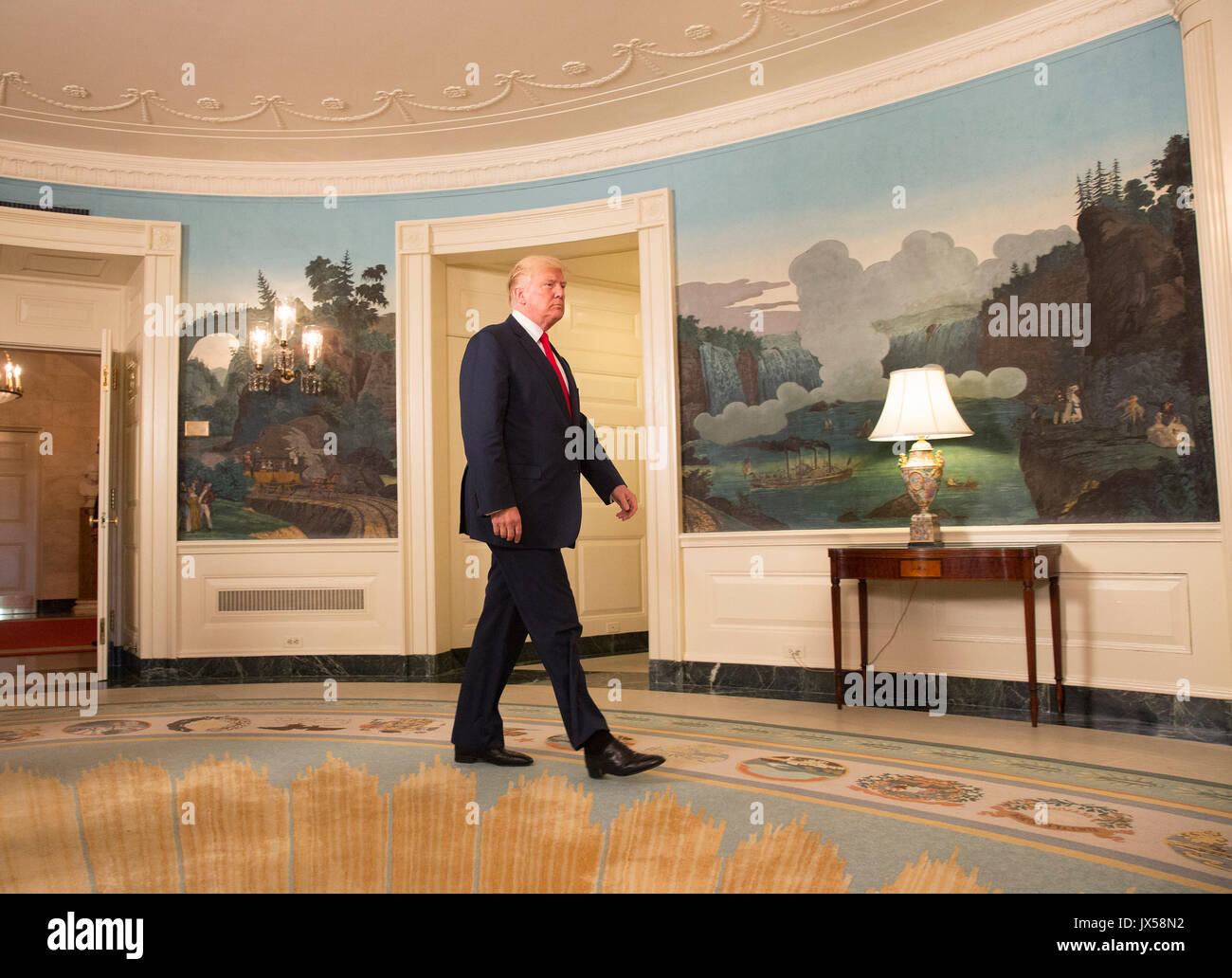 United States President Donald J. Trump walks in to the Diplomatic ...