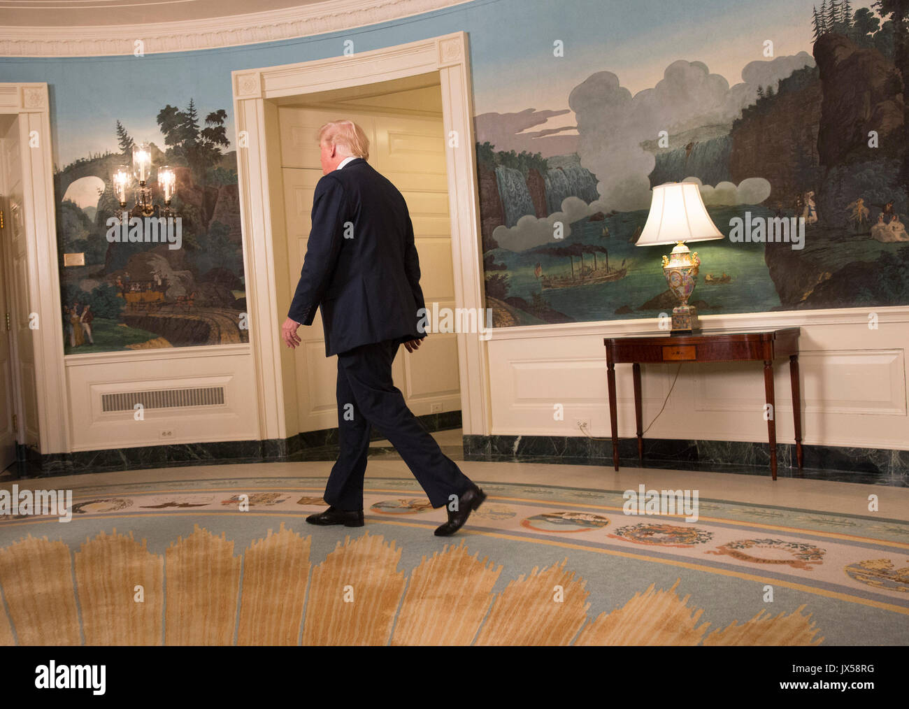 United States President Donald J. Trump departs the Diplomatic ...