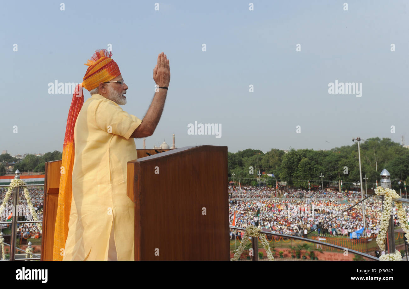 New Delhi, India. 15th Aug, 2017. Indian Prime Minister Narendra Modi ...