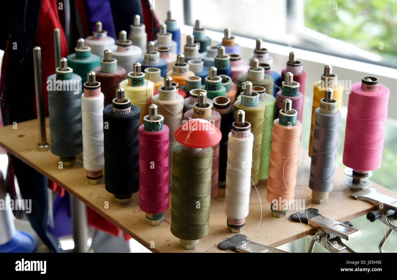 Teltow, Germany. 14th Aug, 2017. Picture of colourful thread on a ...