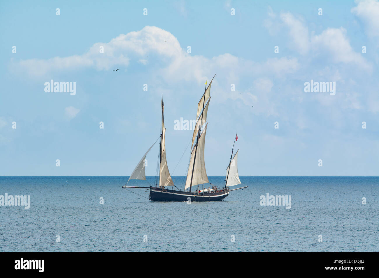 Three masted lugger Grayhound under sail in Mounts Bay Cornwall Stock ...