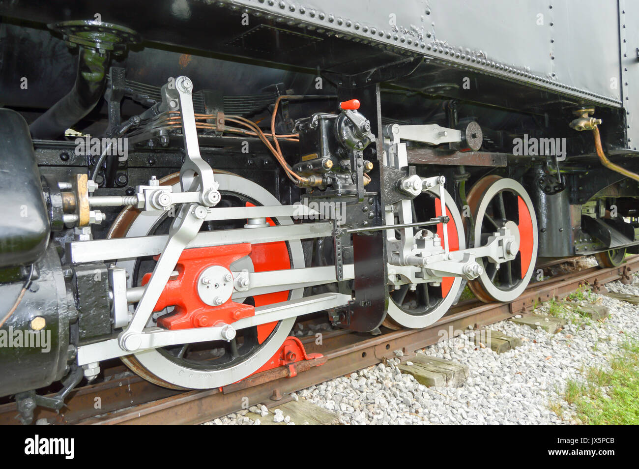 Mechanism of an old steam locomotive on a railway in the Austrian Tyrol ...