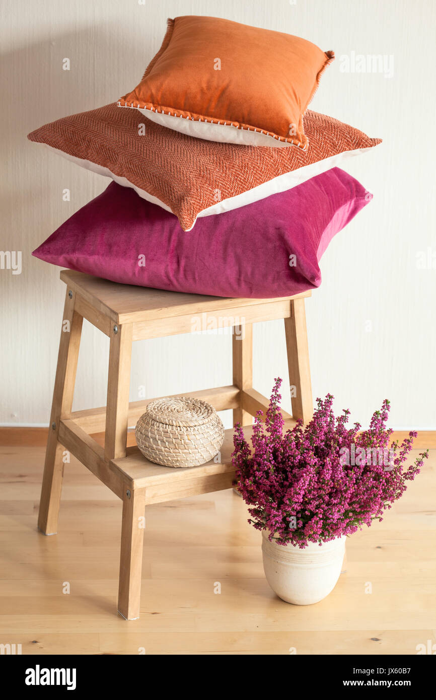 colorful cushions throw cozy home autumn mood flower Stock Photo - Alamy