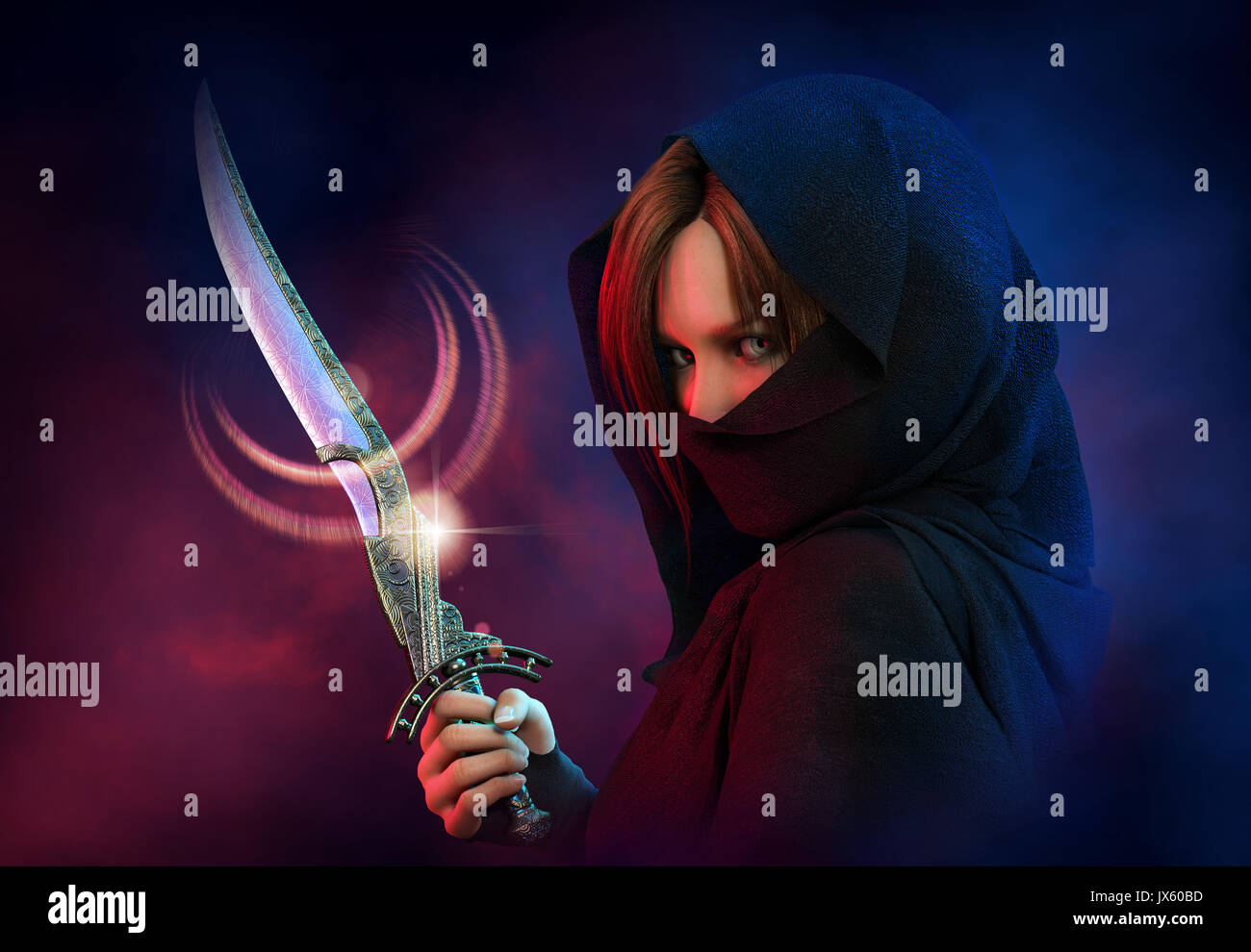 3d computer graphics of a wrapped female assassin with a dagger Stock ...
