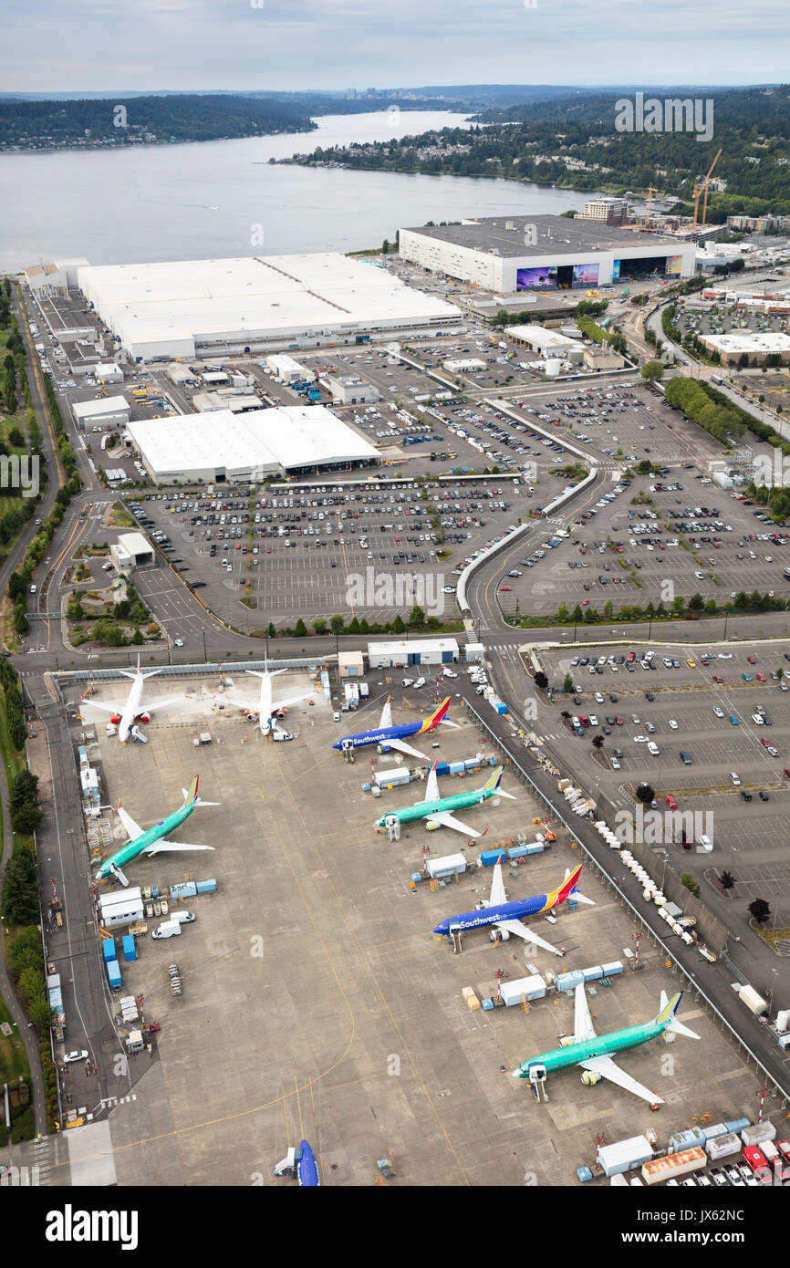 aerial view of The Landing shopping mall and Boeing 737 MAX airplanes ...