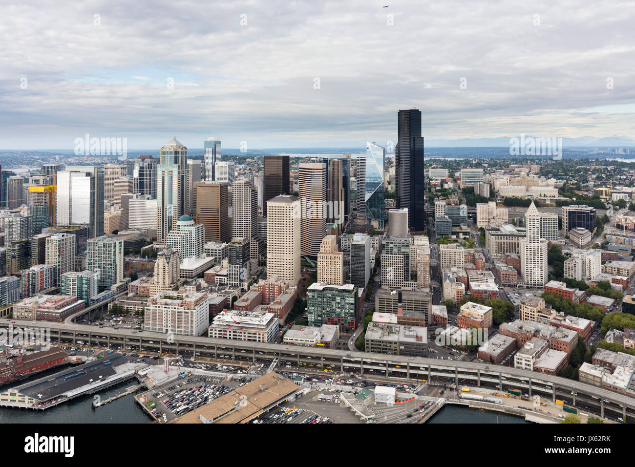 aerial view of Highway 99 and downtown Seattle, Washington State, USA ...