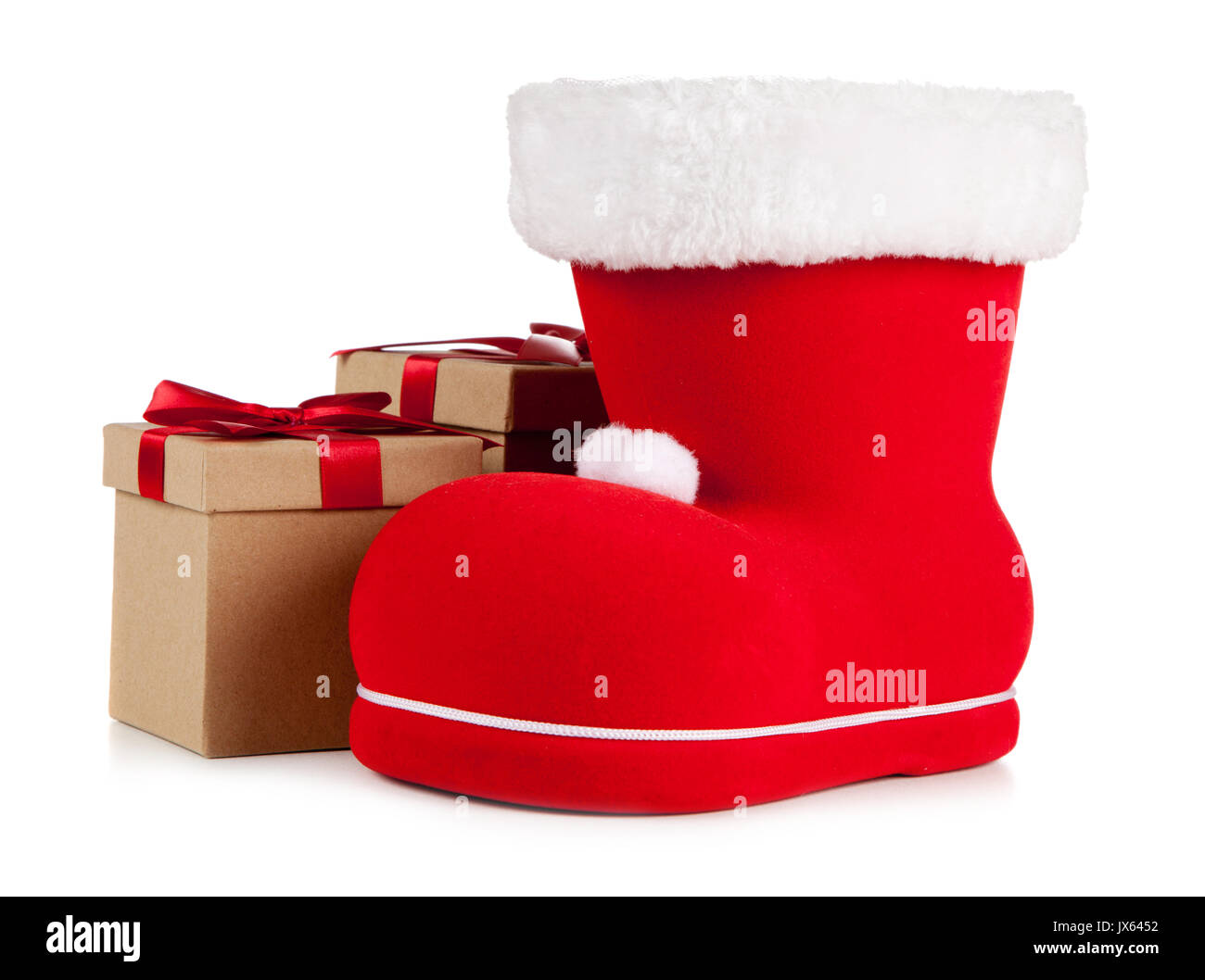 Santa's shoe on white background Stock Photo - Alamy