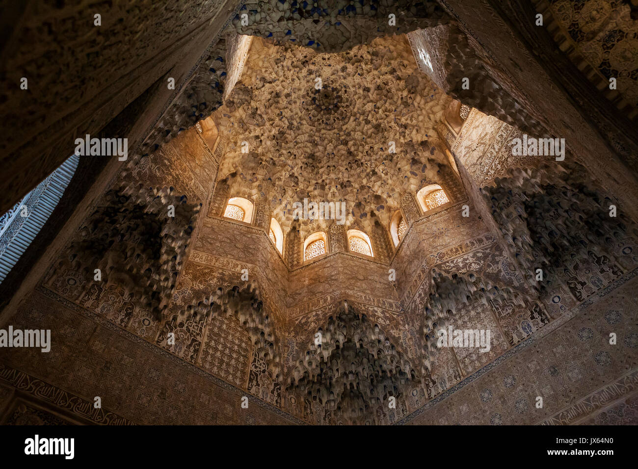 Intricate and beautiful ceiling of mocárabes in the Sala de los ...