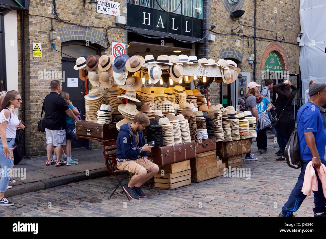 Hat stall at Camden Market in Camden, London Stock Photo - Alamy