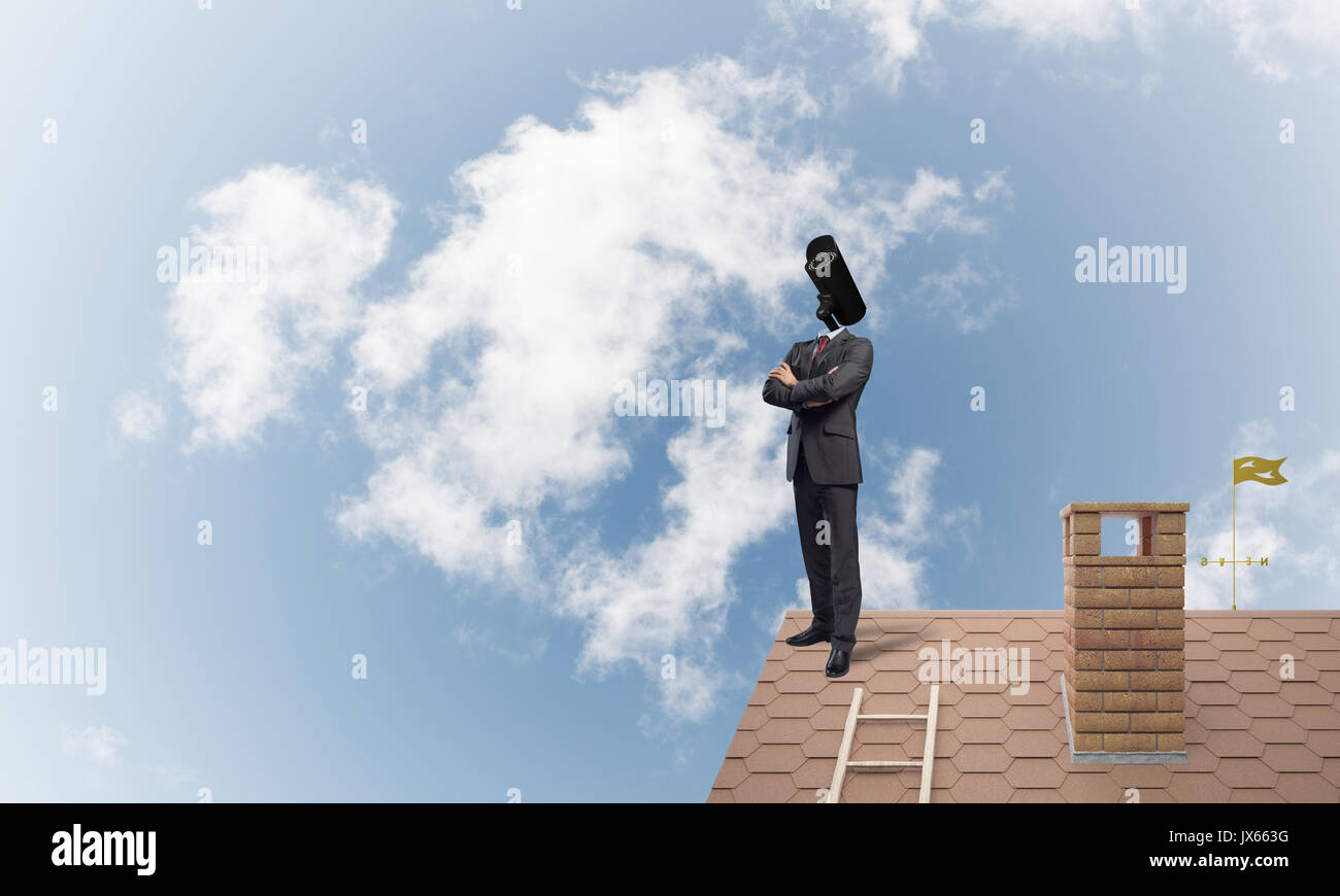 Concept of security and privacy protection with camera headed man Stock ...