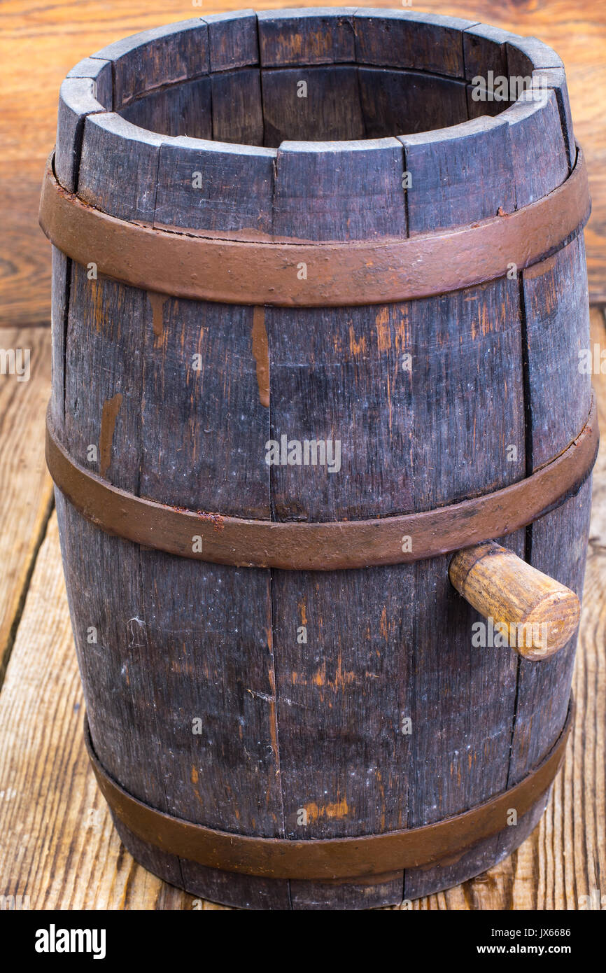 Old wooden barrel with cork. Studio Photo Stock Photo - Alamy