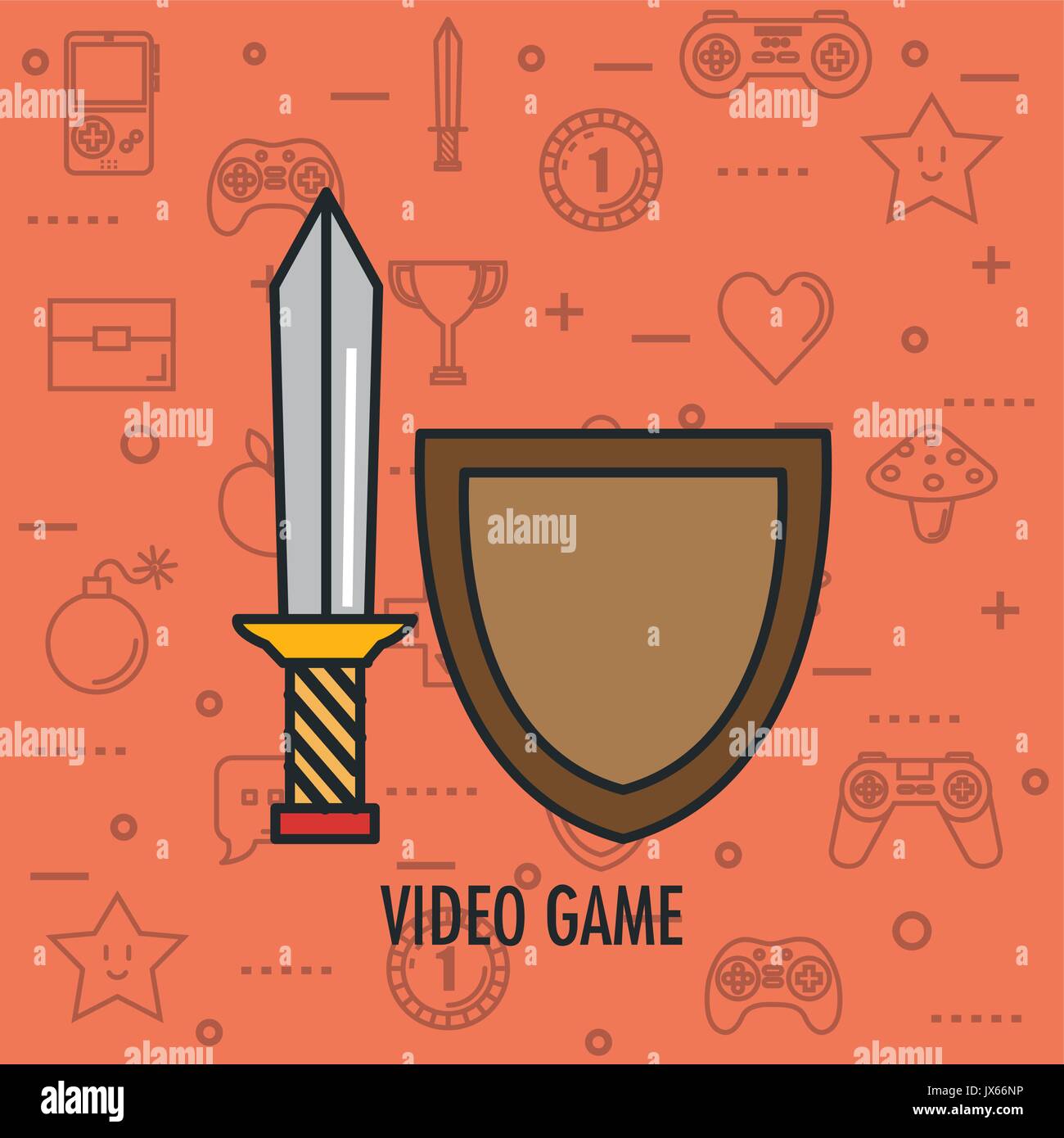 video game shield and sword weapon app vector illustration Stock Vector ...