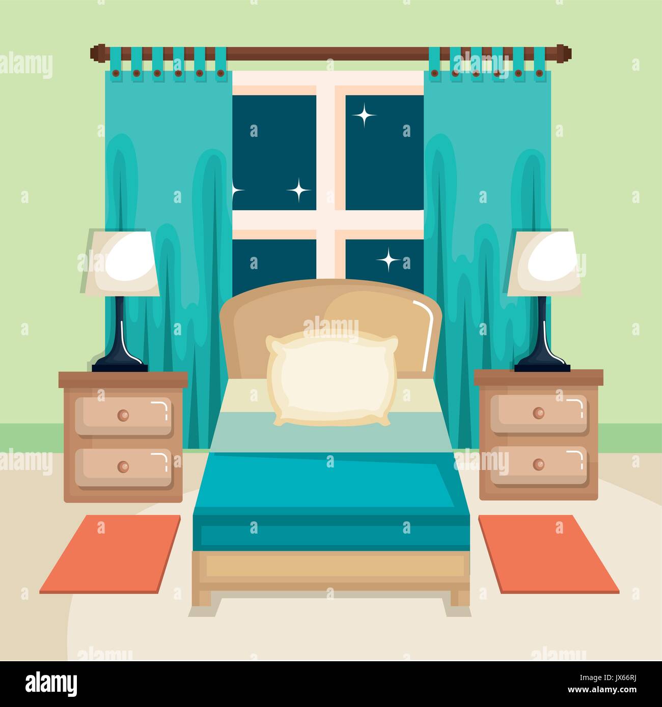 room interior with bed nightstand and lamp interior bedroom window ...